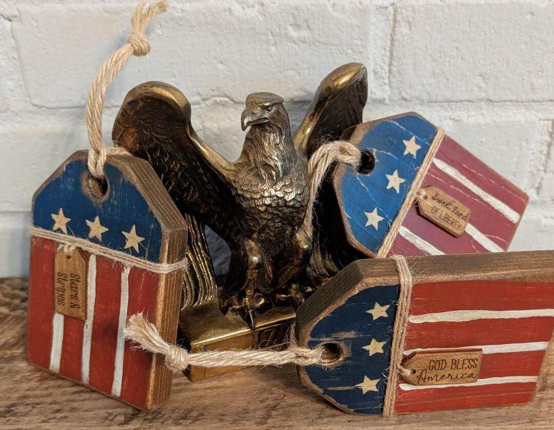 Chunky Wood Patriotic USA Tags Shelf Sitter or Tiered Tray - Etsy