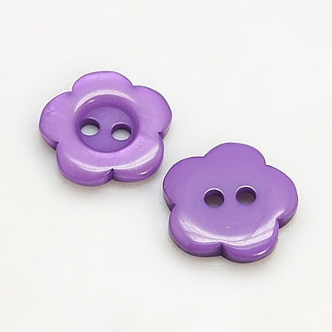20 Flower Buttons 15 Mm Purple Resin - Etsy