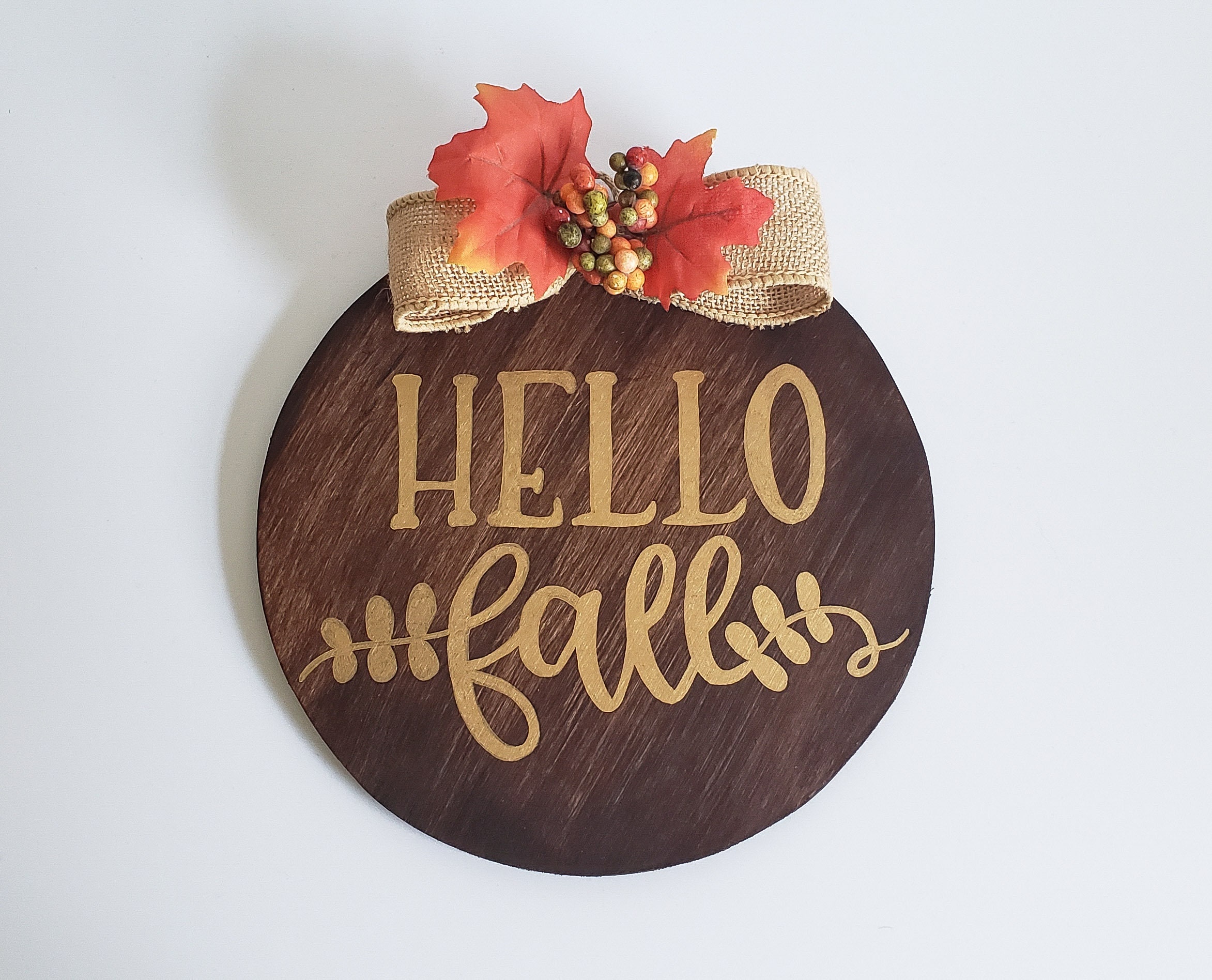 Hello Fall sign//Circular Hello Fall sign//Fall sign//Wooden | Etsy