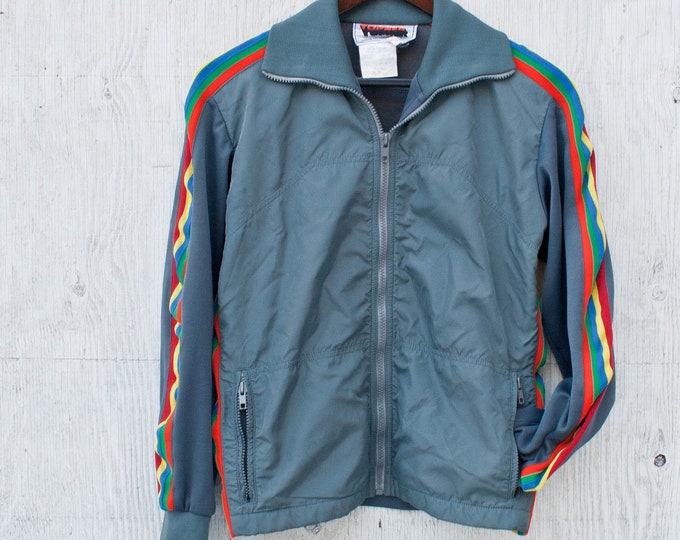 80s Topher Jacket - Small - Vtg Grey and Rainbow Zip up - Rainbow ...