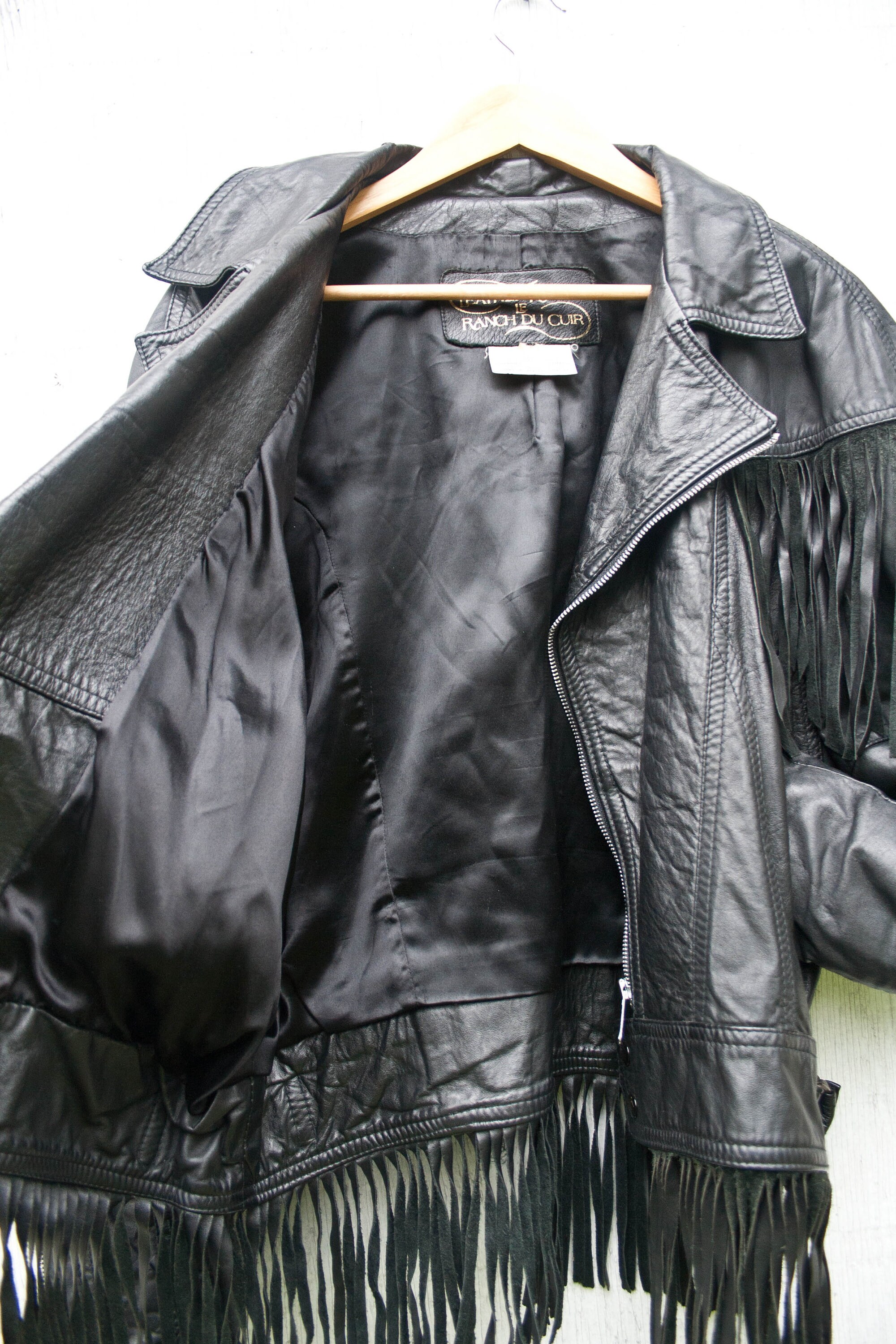 Black Leather Fringe Biker Jacket - Medium - the Leather Ranch ...