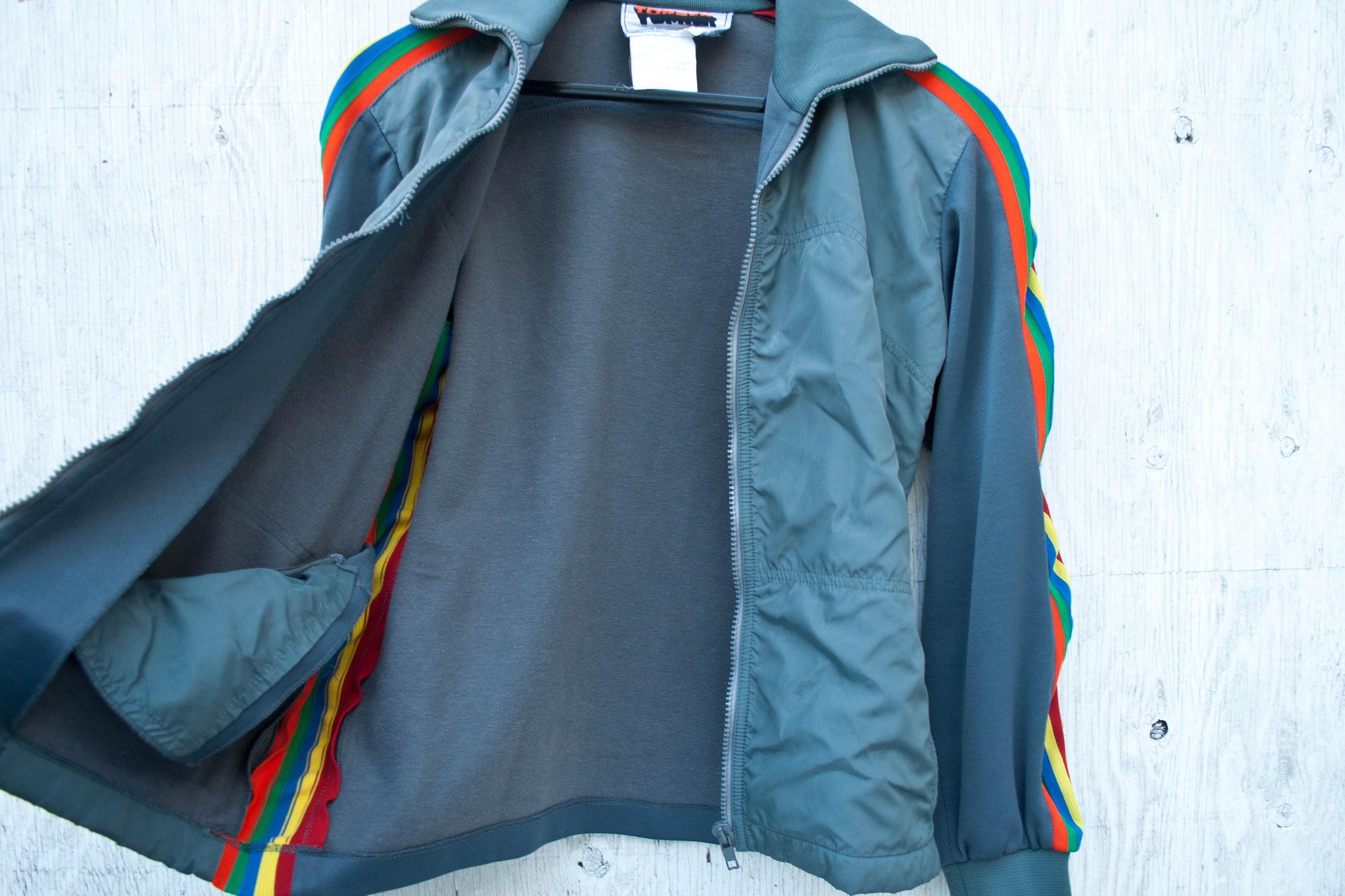 80s Topher Jacket Small Vtg Grey and Rainbow Zip up | Etsy