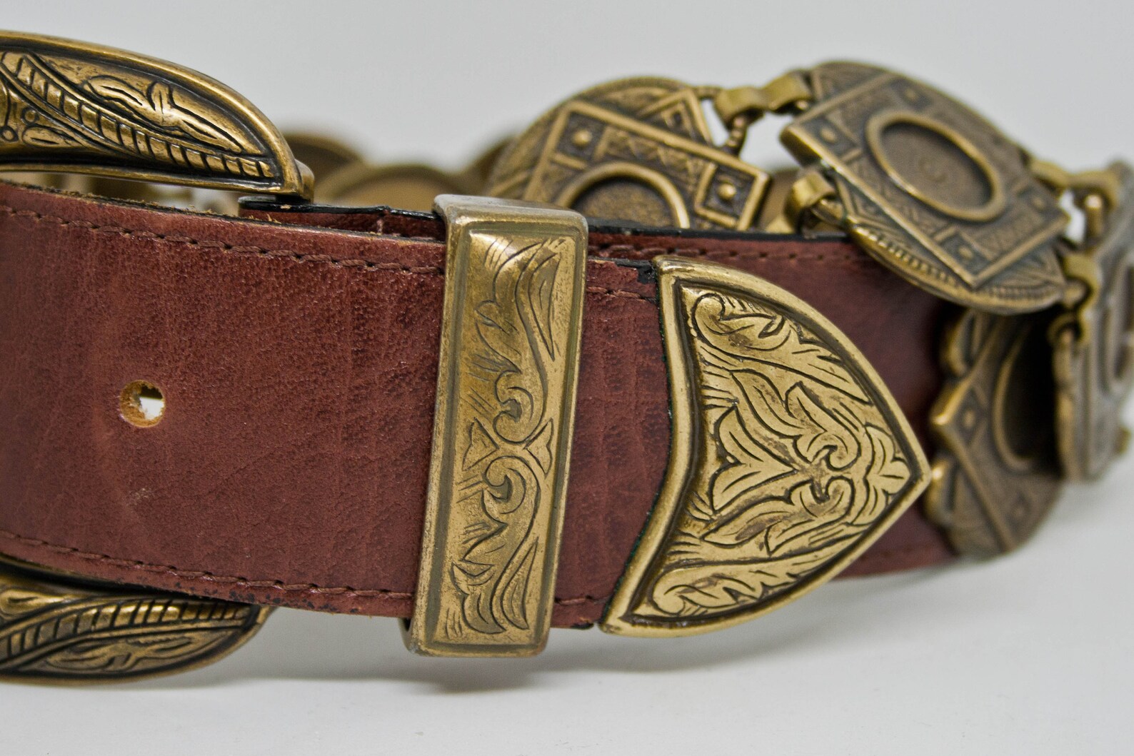 KUDOS Brown Leather Concho Belt 80s Leather and Metal | Etsy