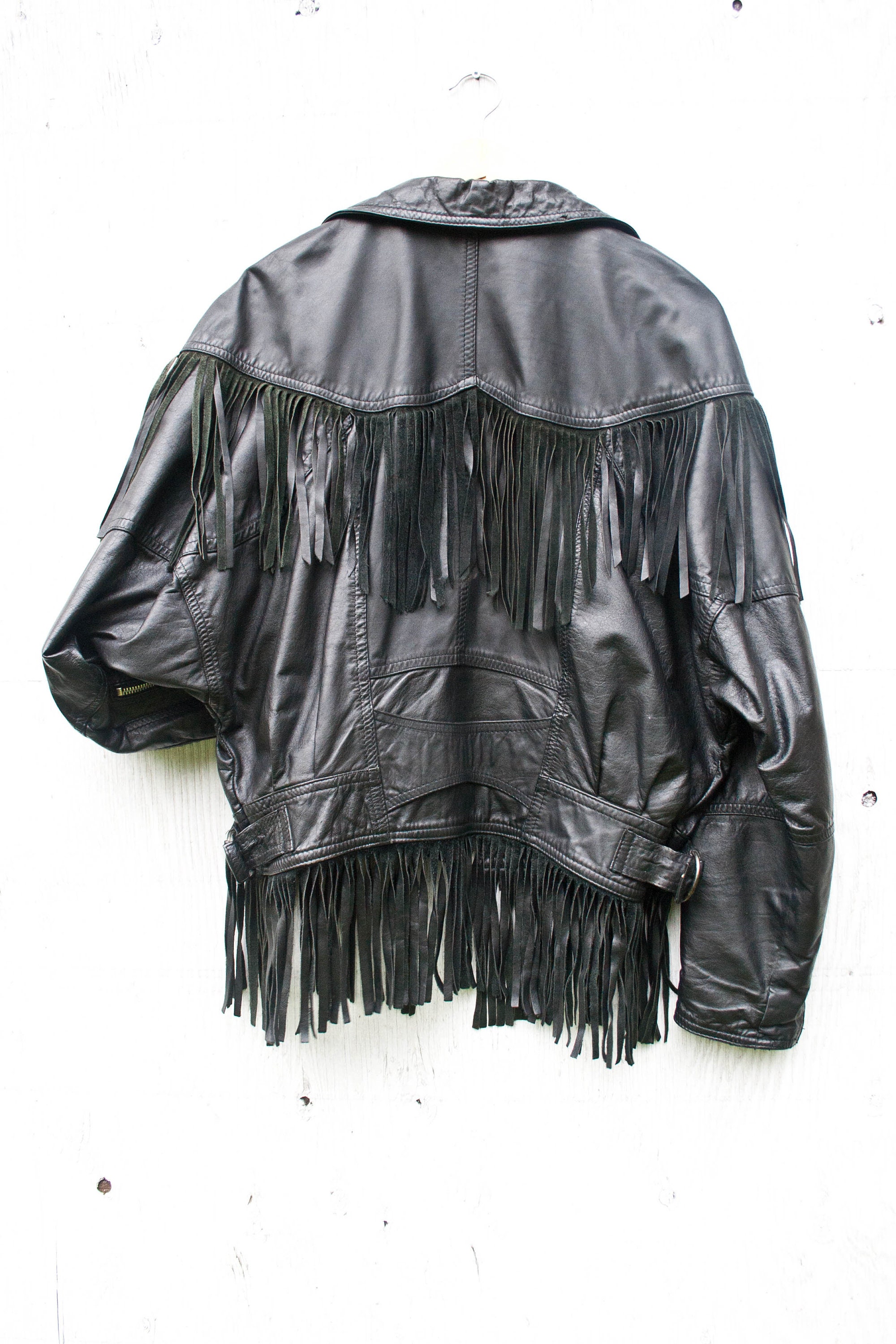 Black Leather Fringe Biker Jacket - Medium - the Leather Ranch ...