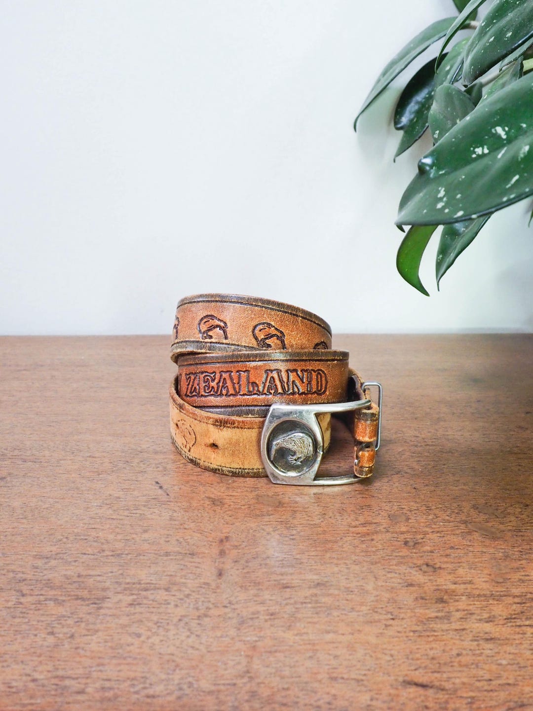 Vtg Kiwi Bird Stamped Leather Belt and Buckle - Vintage New Zealand ...