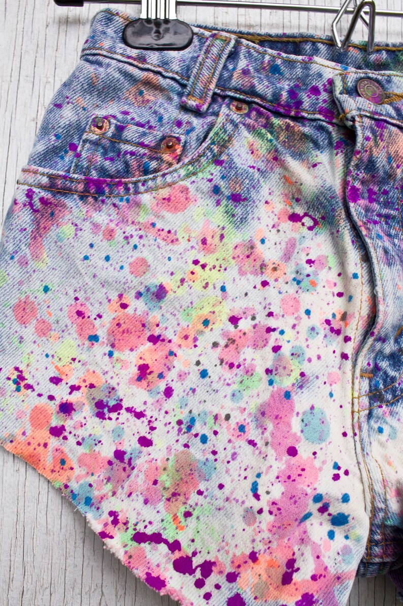 90s High Waisted Denim Cut Offs 90s Splatter Paint Levi | Etsy
