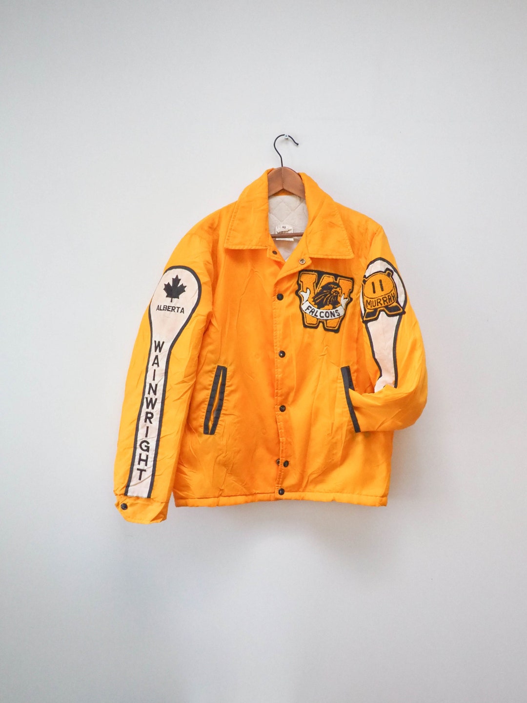 Yellow Nylon Hockey Jacket - Vintage Alberta Falcons - Murray #11 - Vtg ...