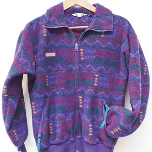 Vtg Columbia Purple Aztec Print Zip up Fleece Medium Vintage Columbia ...