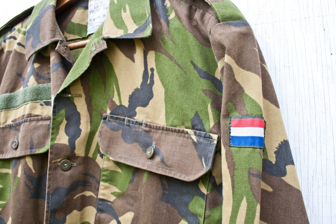 90s Camo French Military Jacket - France Flag Patch Vintage Camoflauge ...
