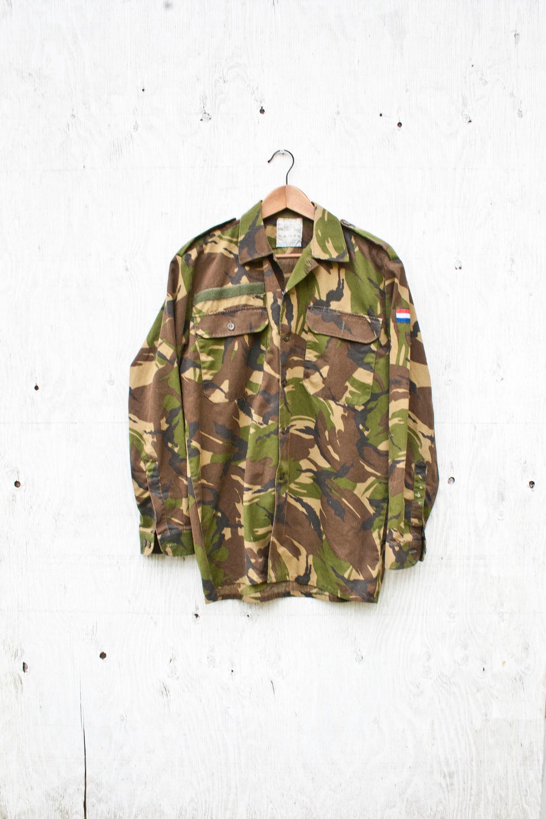 90s Camo French Military Jacket - France Flag Patch Vintage Camoflauge ...
