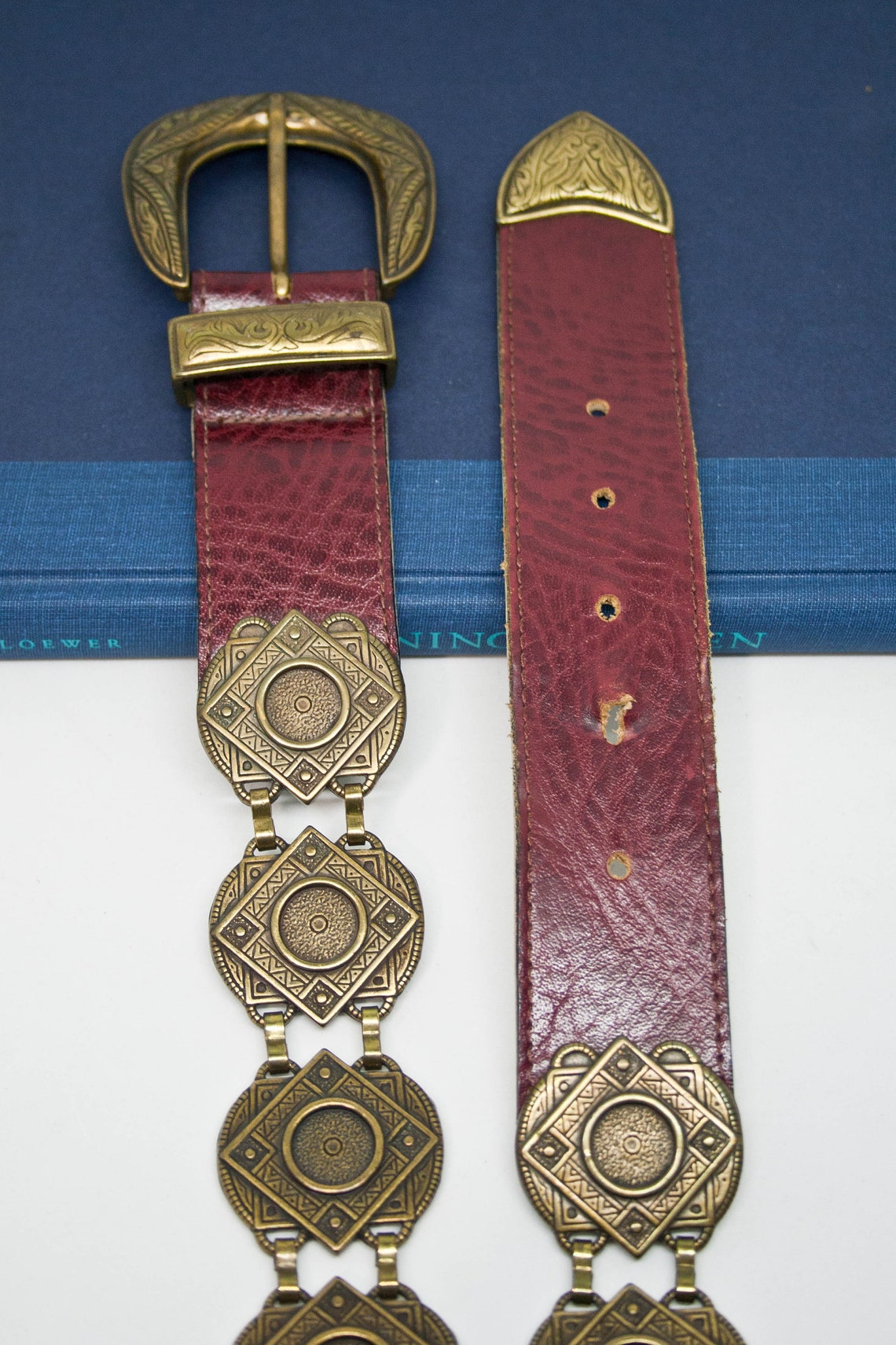 KUDOS Cherry Brown Leather Concho Belt 80s Leather and Metal | Etsy
