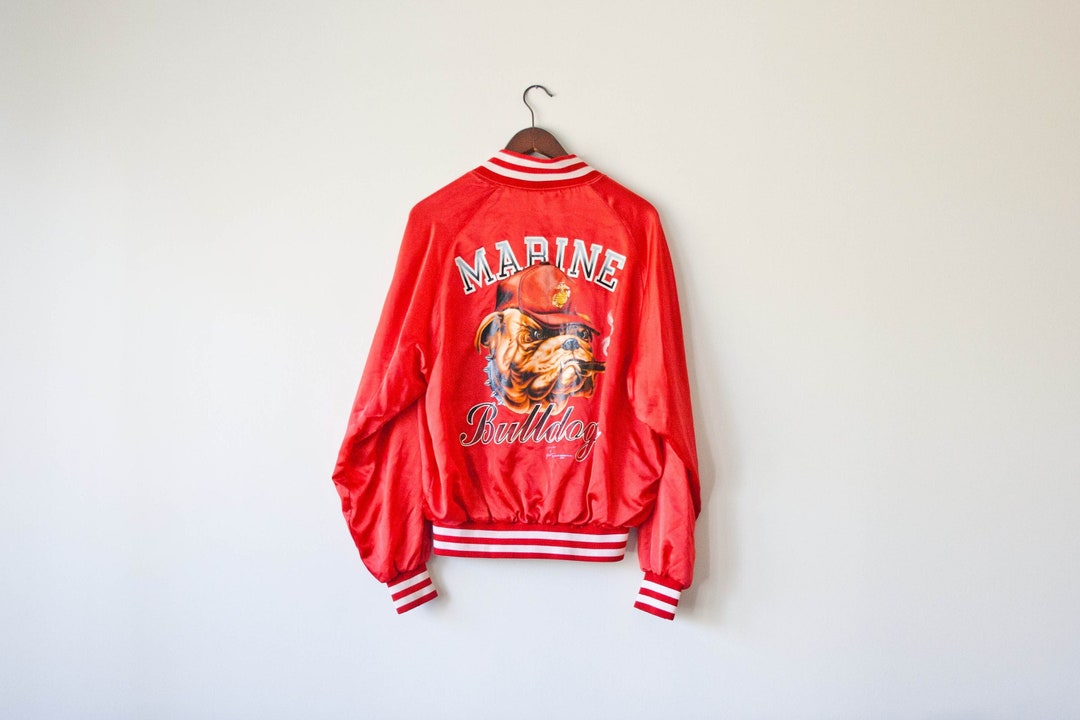 Vtg Red Nylon Satin Marines Bulldog Jacket - Medium -80s Marines ...