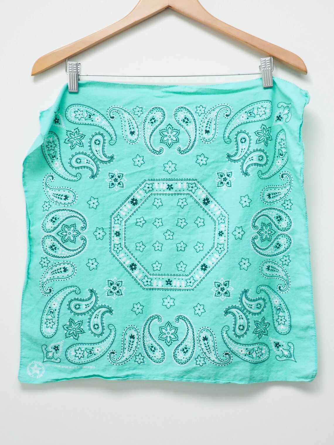 90s Paisley Bandana - Vintage Minty Green Paisley Scarf - 80s Green ...