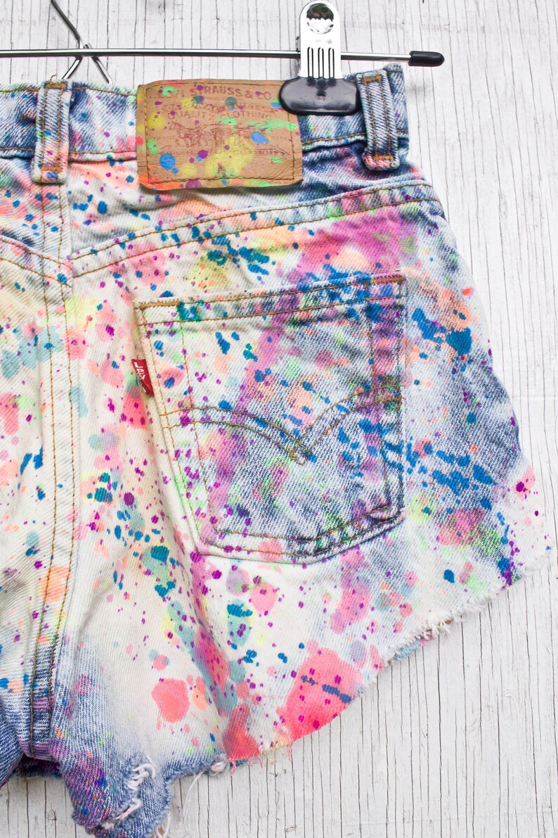 90s High Waisted Denim Cut Offs 90s Splatter Paint Levi | Etsy