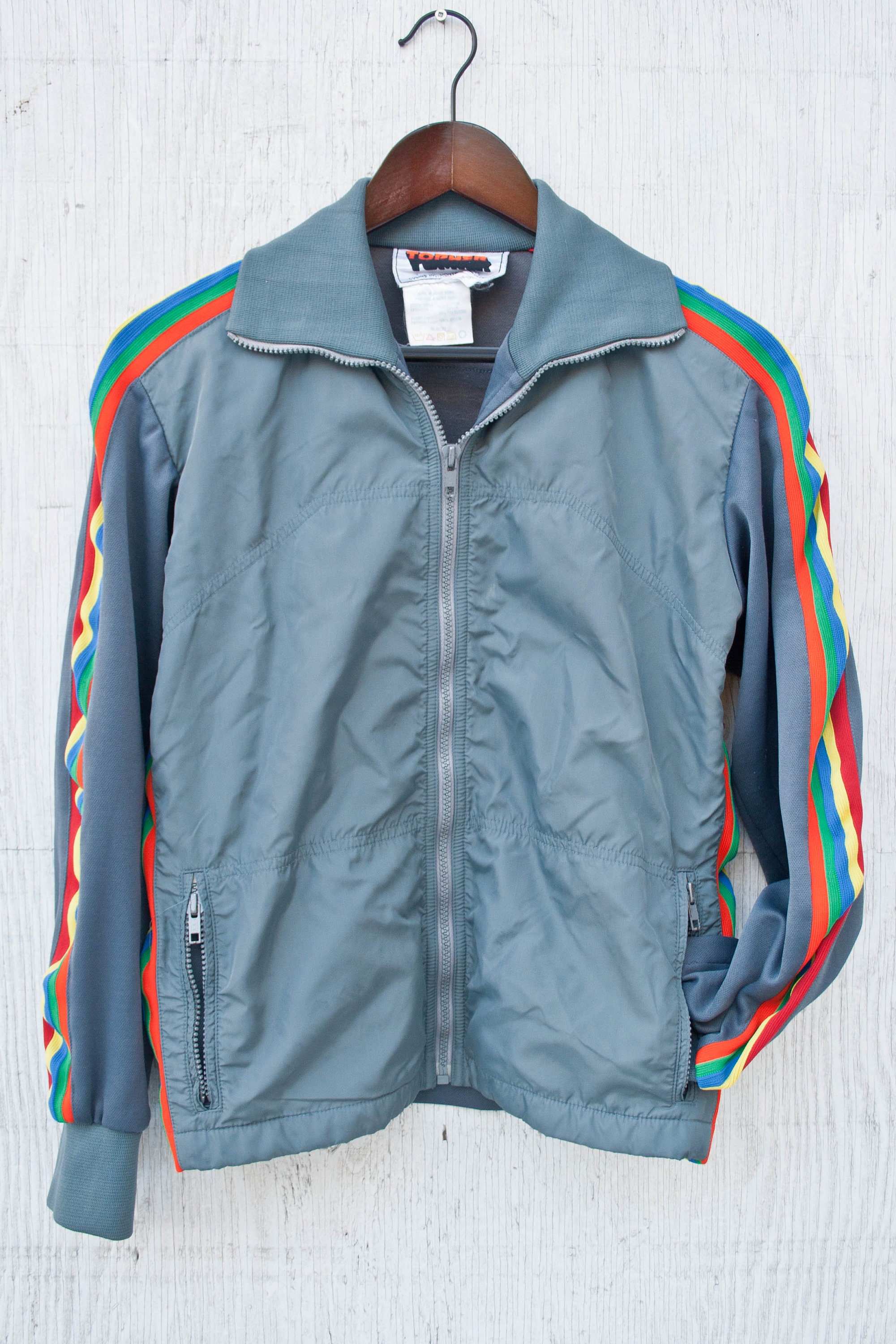 80s Topher Jacket Small Vtg Grey and Rainbow Zip up | Etsy