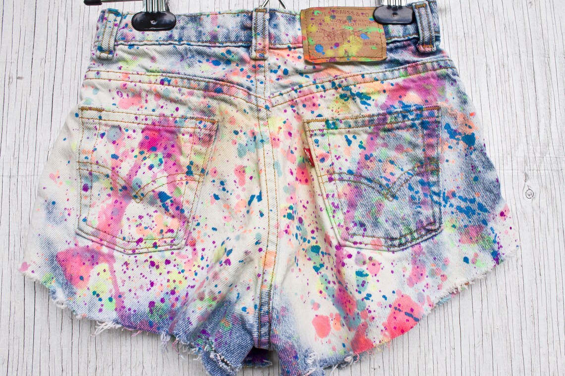 90s High Waisted Denim Cut Offs 90s Splatter Paint Levi - Etsy