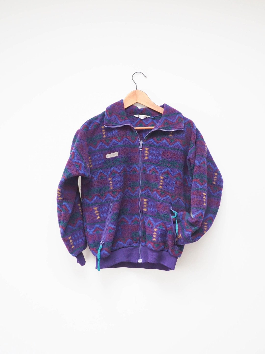 Vtg Columbia Purple Aztec Print Zip up Fleece - Medium - Vintage ...