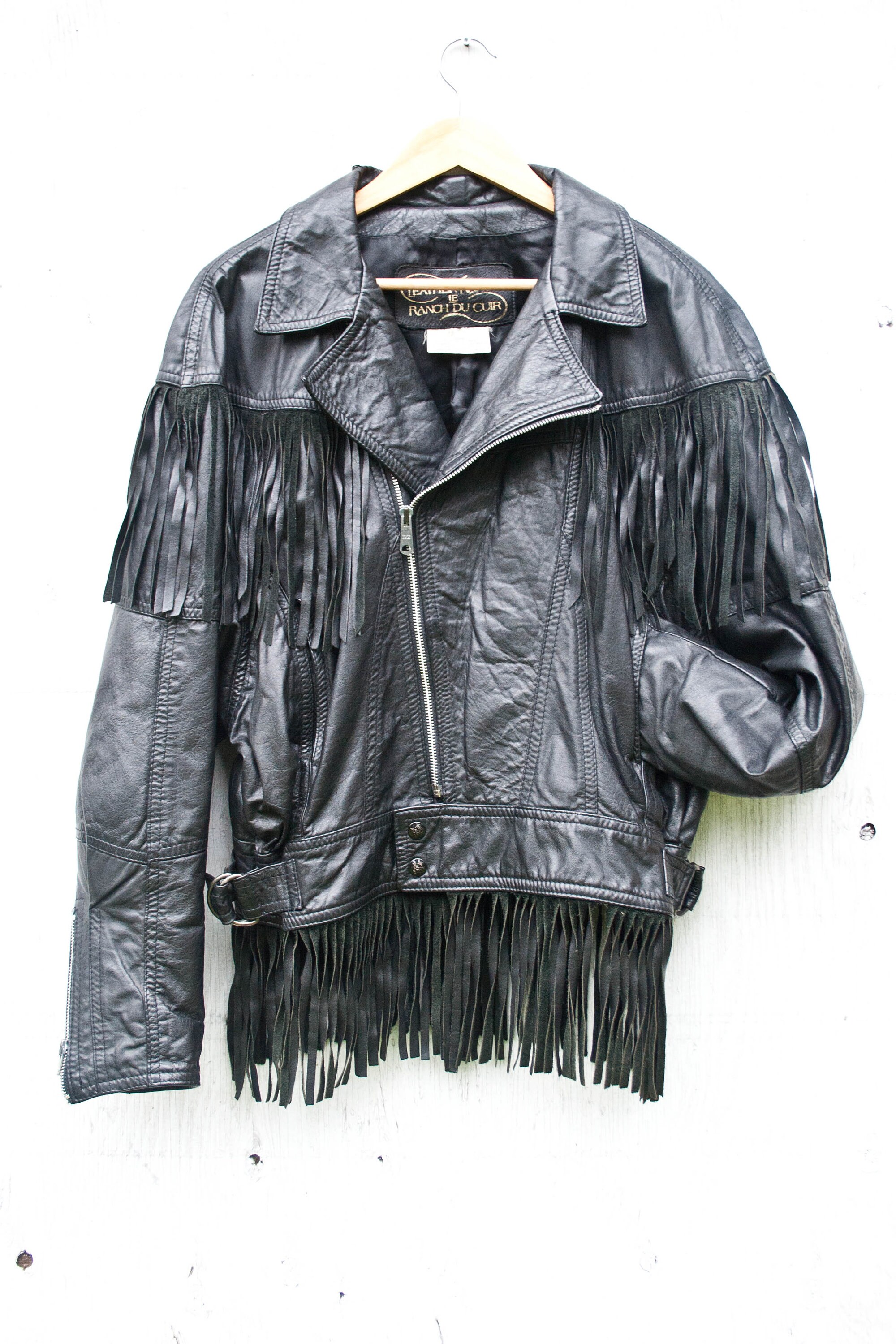 Black Leather Fringe Biker Jacket - Medium - the Leather Ranch ...