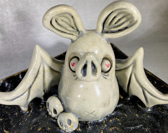 Ceramic Bat and Skulls Ring and Jewelry Dish, Trinket Dish, Jewelry ...