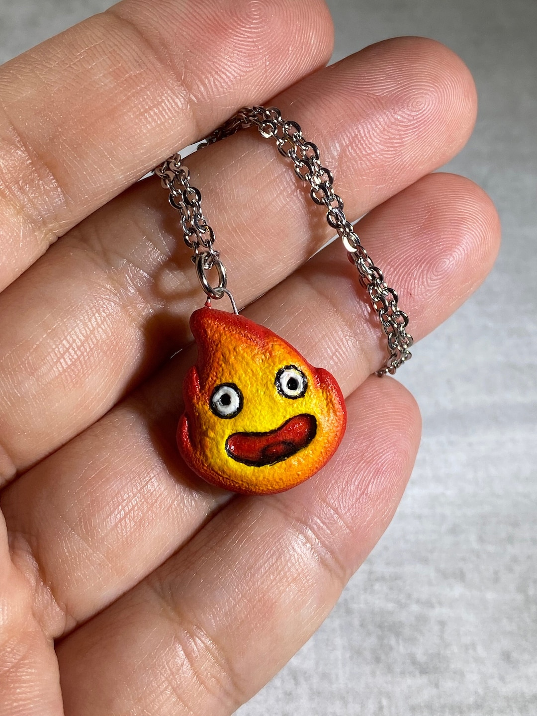 Ceramic Calcifer Pendant, Cute Calcifer Necklace, Handmade Ceramic ...