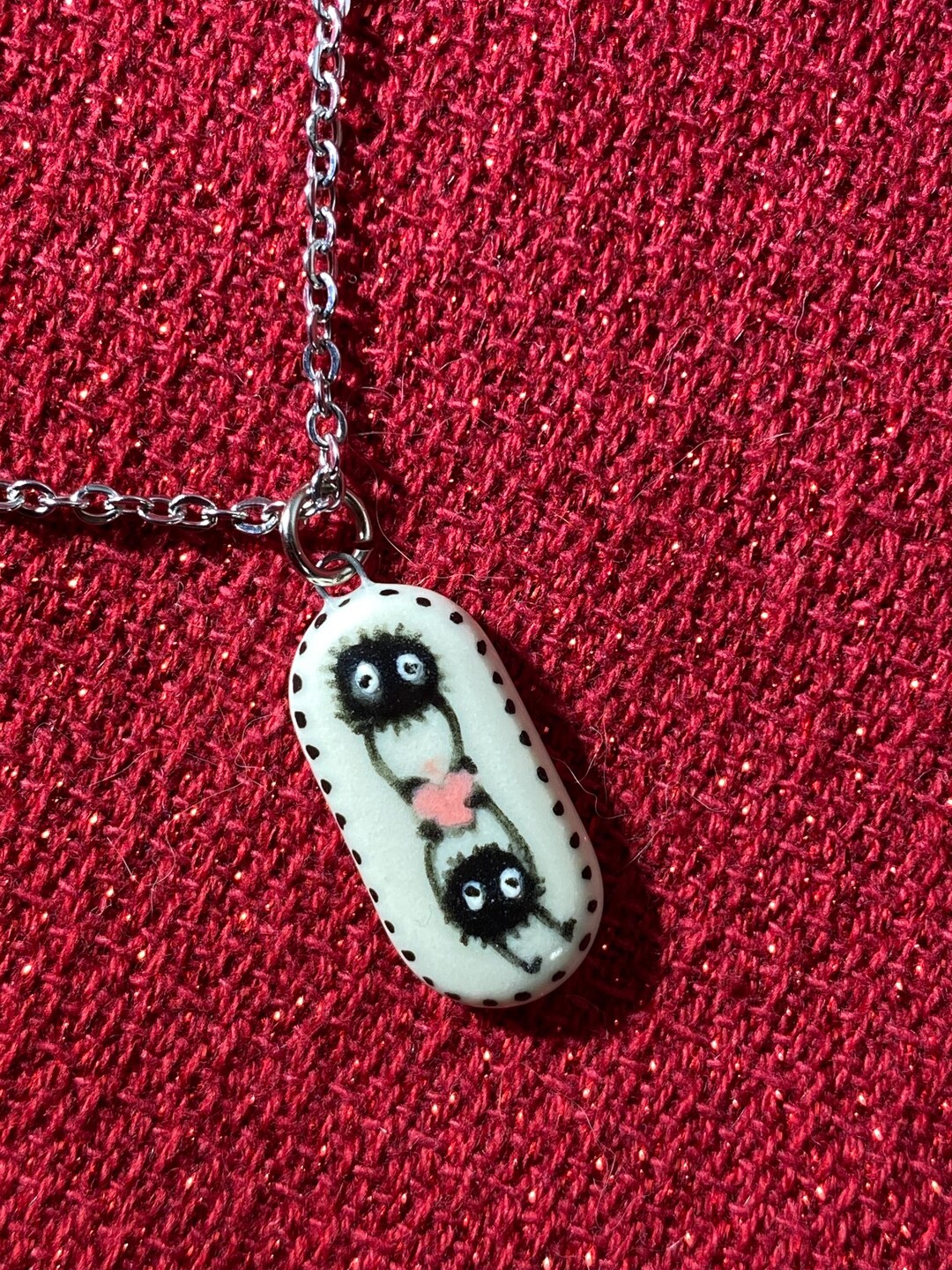 Porcelain Soot Sprite Pendant With Konpeito Candy, Cute Soot Sprite ...