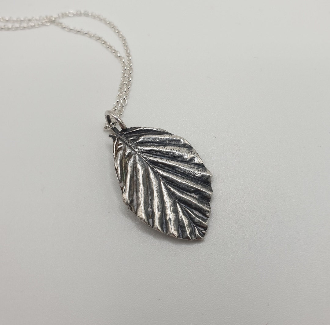 Beech Tree Leaf Silver Necklace - Double Sided - Etsy