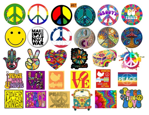 60's Hippie Paper Stickers 30 Self Adhesive Stickers per | Etsy