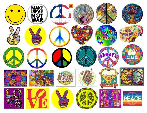 60's Hippie Paper Stickers 30 Stickers per Sheet | Etsy