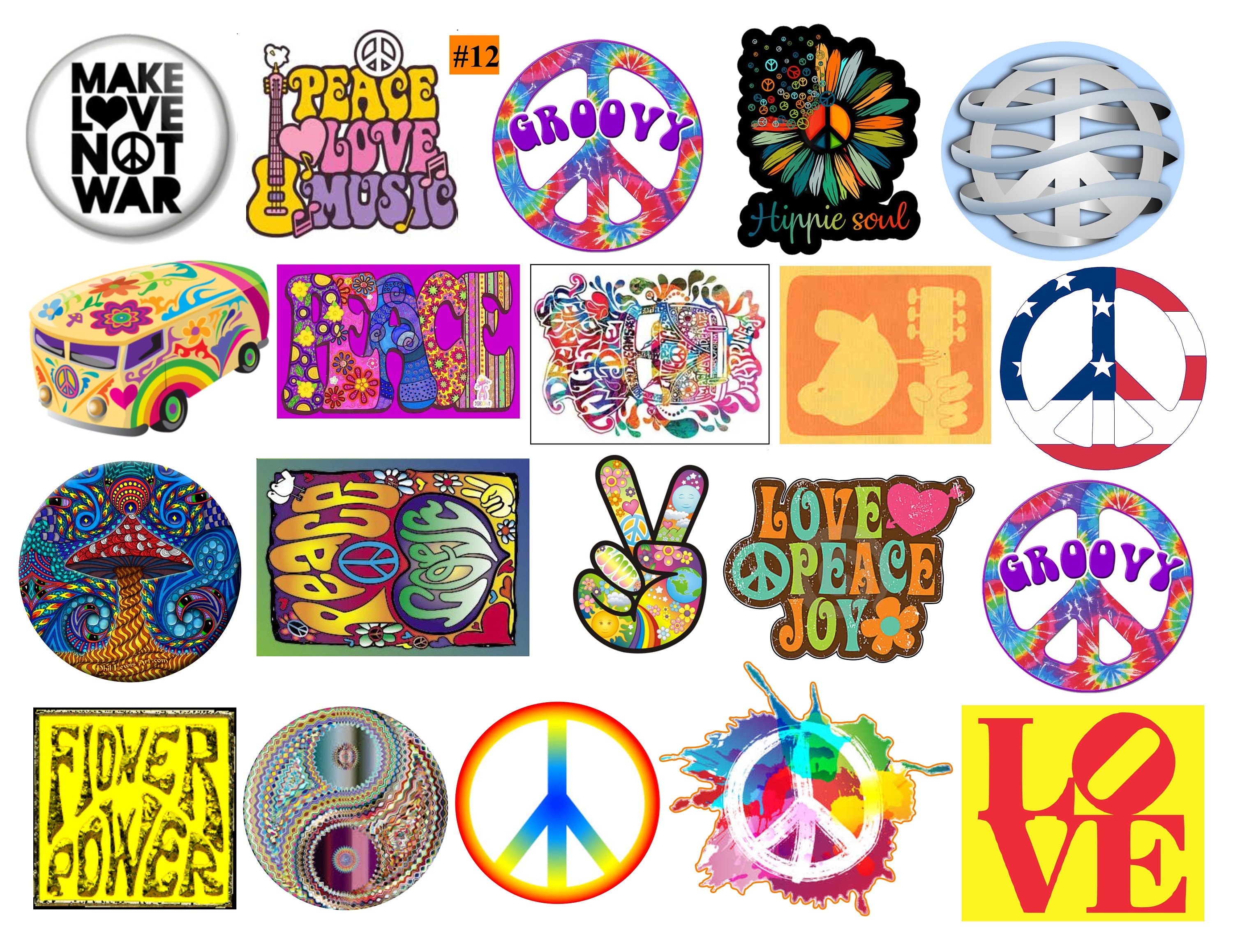 60's Hippie paper stickers 20 self adhesive stickers per | Etsy
