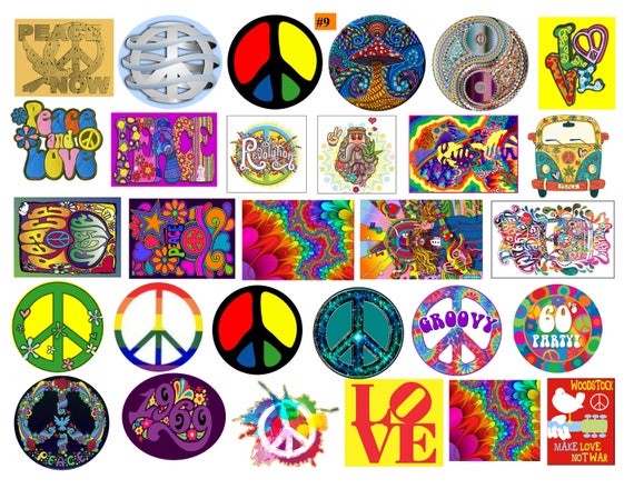 60's Hippie Paper Stickers 30 Stickers per Sheet | Etsy