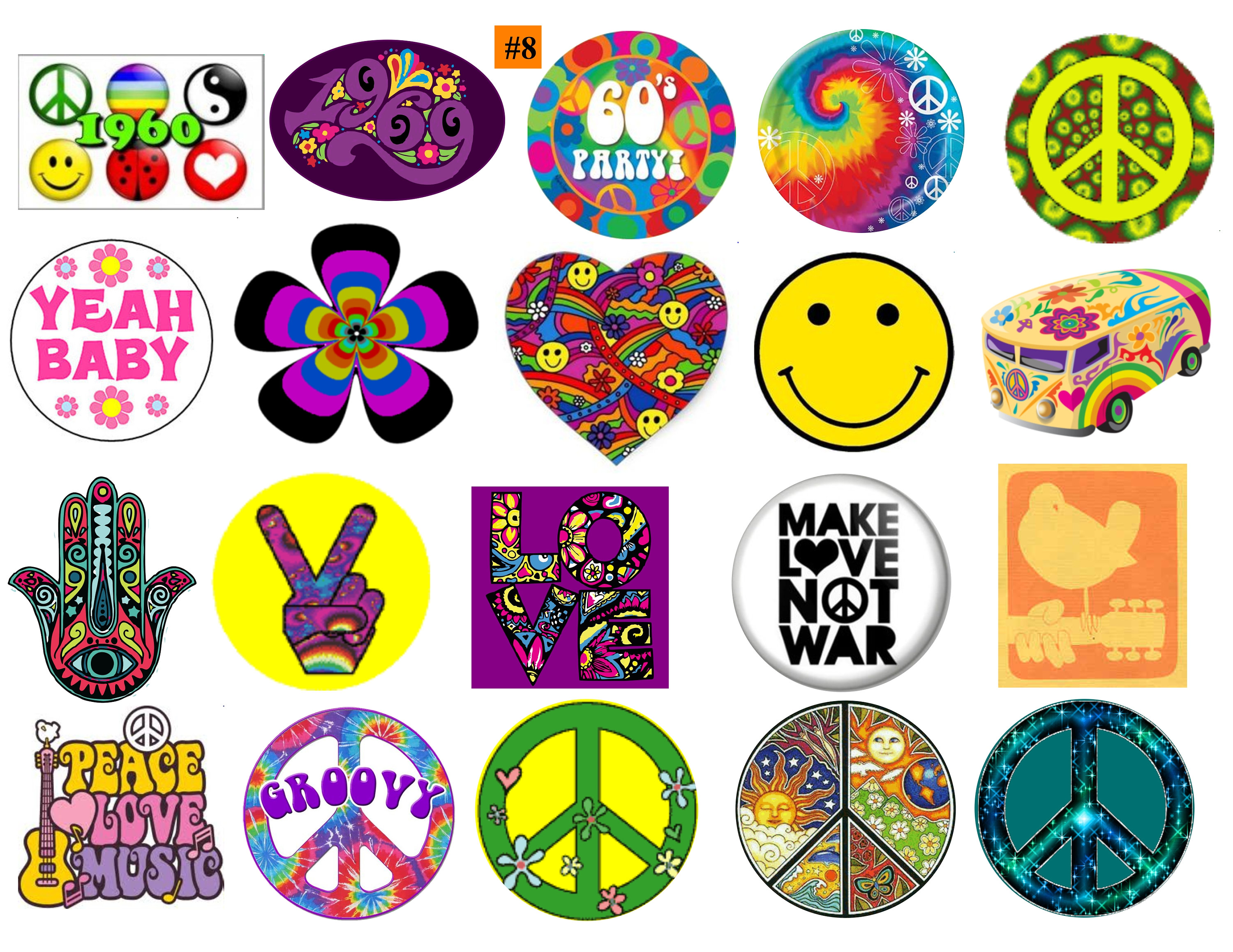 60's Hippie paper stickers 20 self adhesive stickers per | Etsy