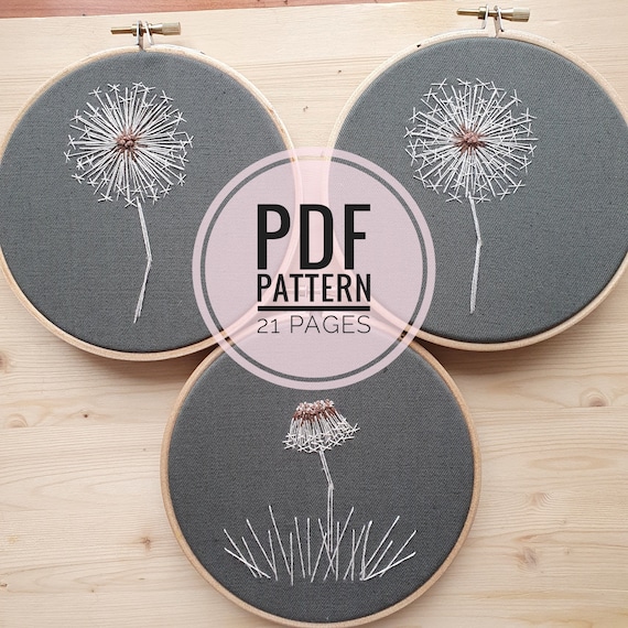 Dandelion embroidery pattern Instant download Dandelion | Etsy