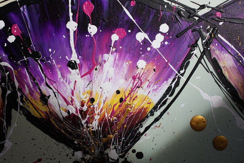 CRAZY FLOWERS Abstract Art Acrylic Painting on Canvas on Wooden Frame ...