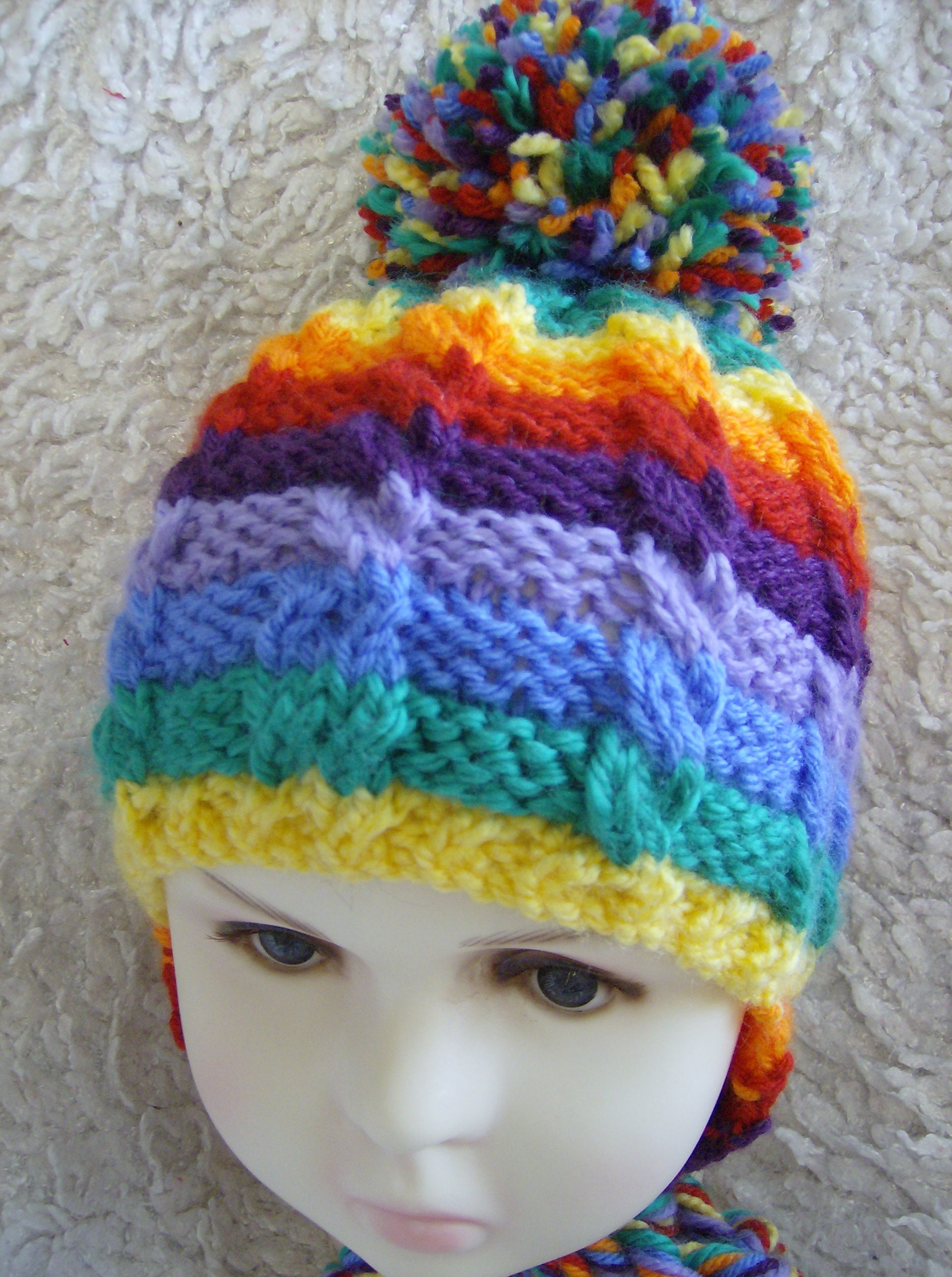 Peru Rainbow Hat - Child (4 - 12 Yrs) Easy Chunky Knitting Pattern - Etsy