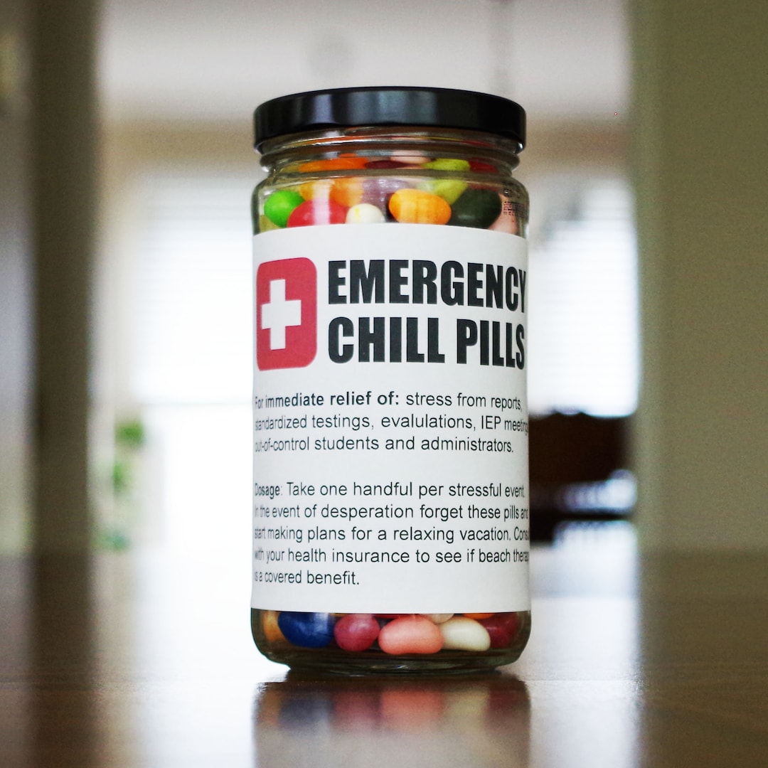 Funny Teacher Gift Emergency Chill Pills Label - Digital Printable PDF ...
