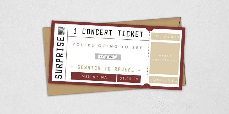 Christmas Surprise Concert Ticket Scratch Card | Custom Ticket ...