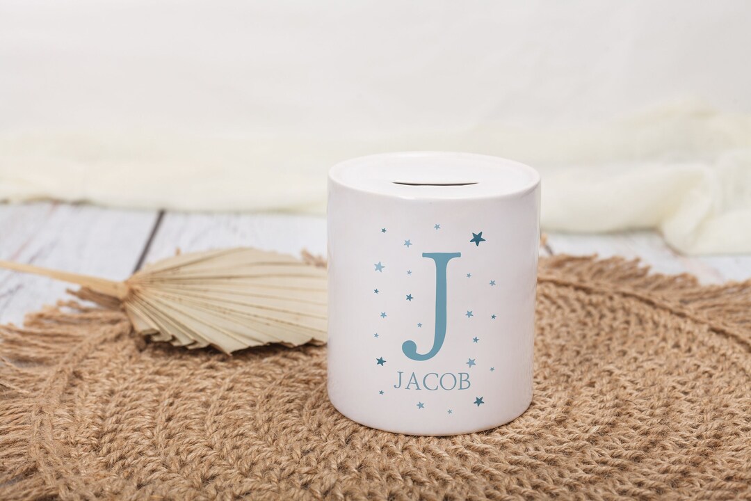 New Baby Boy Gift, Personalised Money Box Christening Gift, Blue Star ...