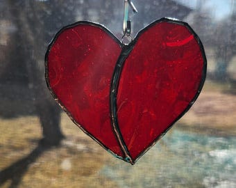 Gift Heart Suncatcher / Single Red Stained Glass Heart for Hanging ...