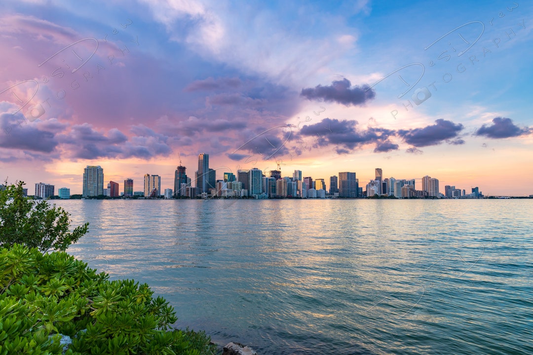 Fine Art Photo Print - Miami Skyline Sunset Picture | Choose Standard ...