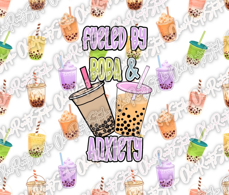 Boba Skinny Tumbler Wrap PNG, Boba PNG, Bubble Tea PNG, Fueled by ...