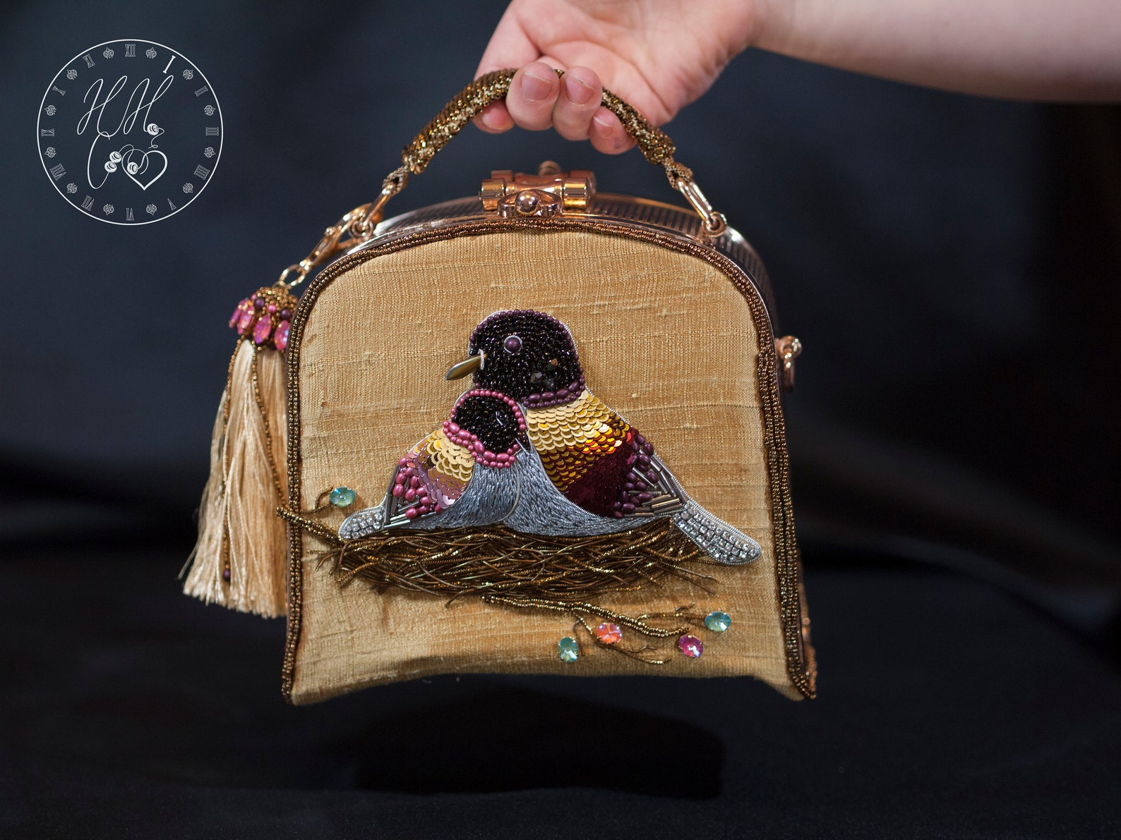 Golden Purse Handbag With Birds Embroidery Evening Bag - Etsy