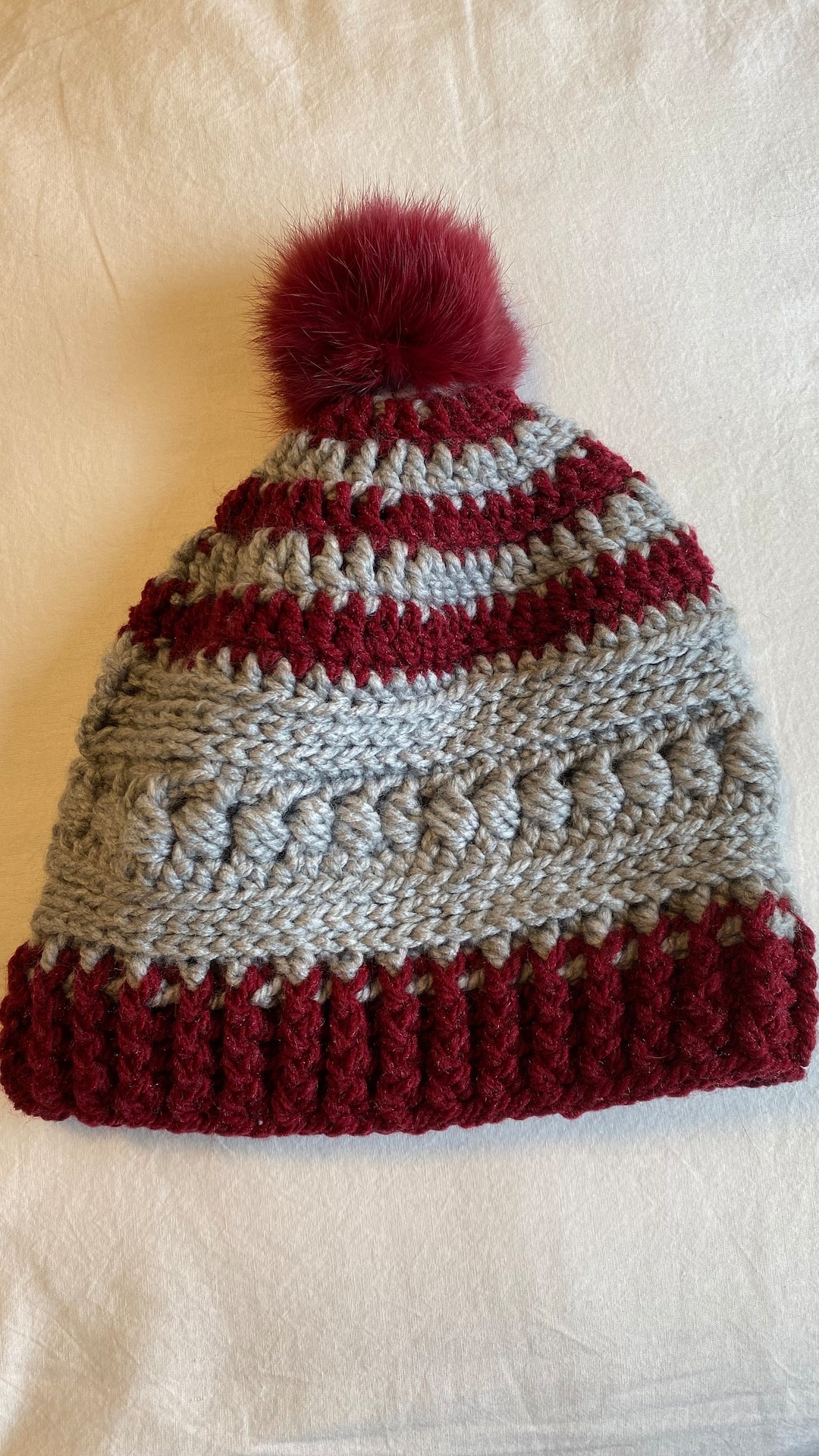 Red and Grey Winter Hat - Etsy