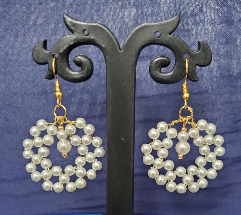 White Bead Hoop Earrings Unique Handcrafted Design - Etsy