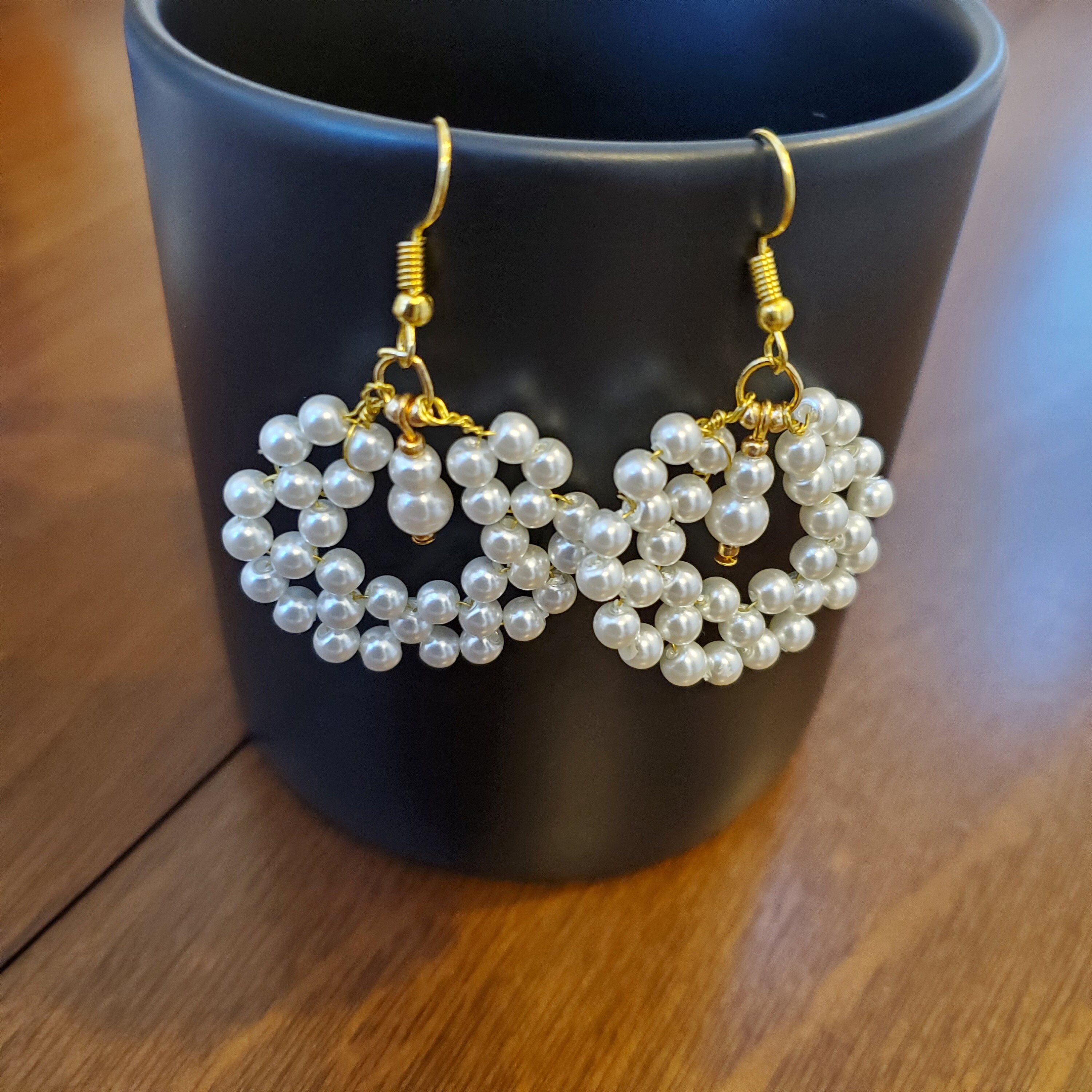 White Bead Hoop Earrings Unique Handcrafted Design | Etsy