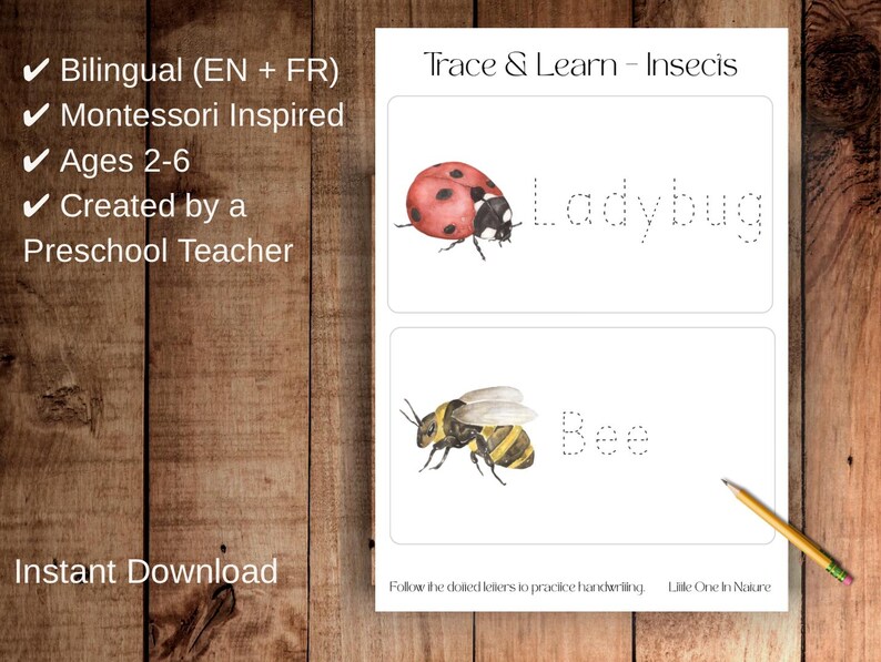 Insect Tracing Flashcards – Nature Handwriting Practice – Montessori ...