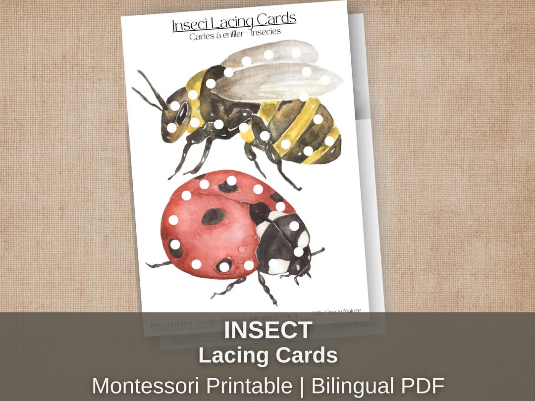 Lacing Cards for Toddlers | Montessori Fine Motor Activity | Insect ...