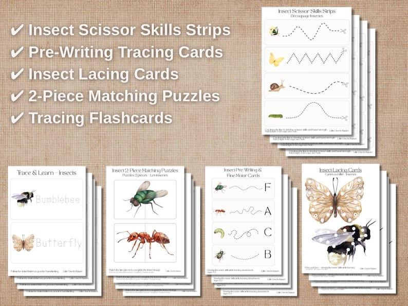 Insect Fine Motor Bundle Printable, Scissor Skills, Tracing, Lacing ...