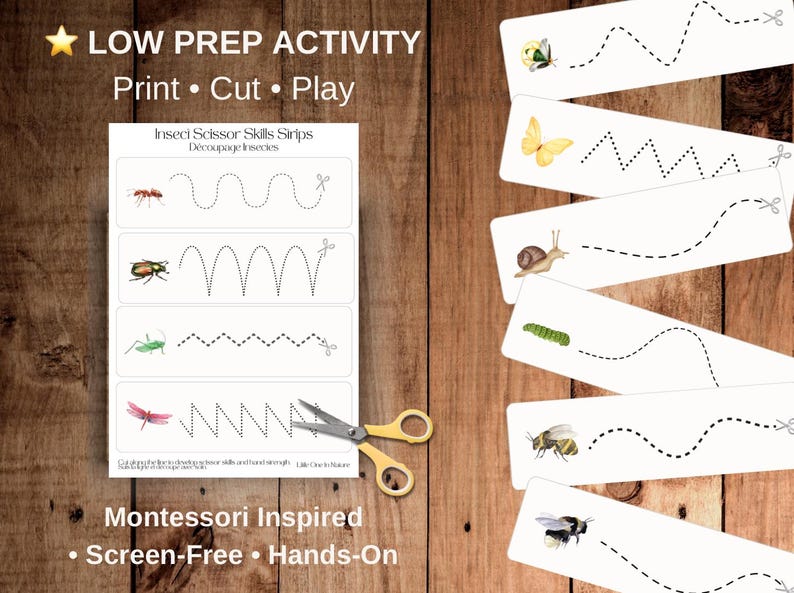 Insect Scissor Skills Cutting Strips Printable, Preschool Fine Motor ...