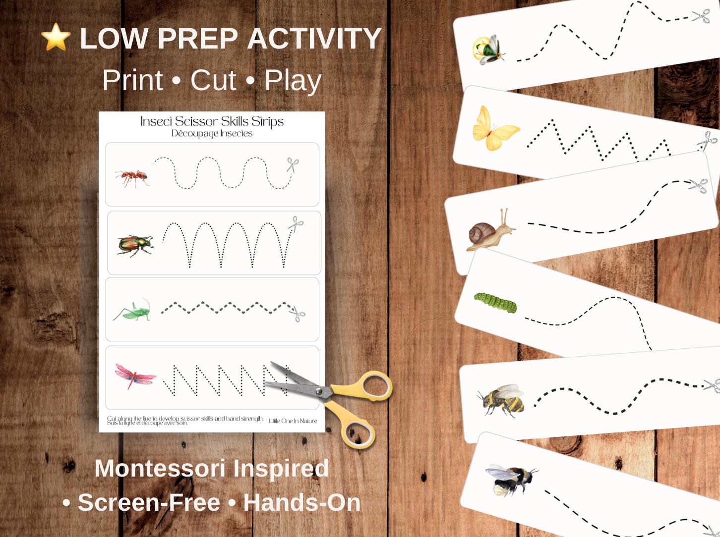 Insect Scissor Skills Cutting Strips Printable, Preschool Fine Motor ...