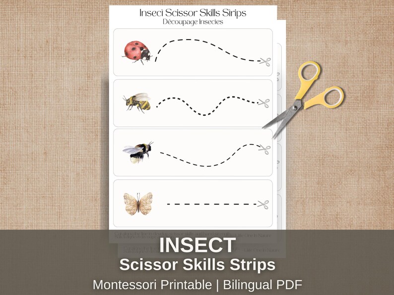 Insect Scissor Skills Cutting Strips Printable, Preschool Fine Motor ...